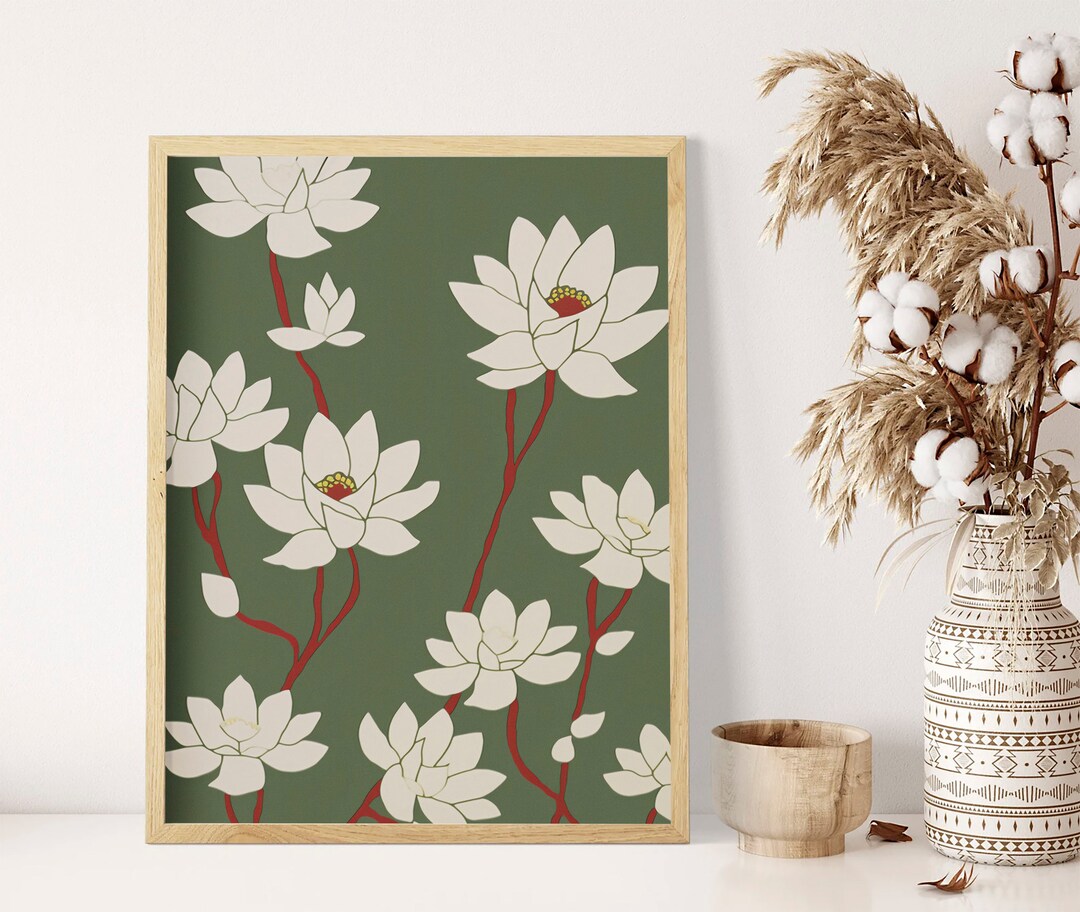 Japanese Block Print Asian Art White Lilies A4 A3 A2 Sizes Elegant ...