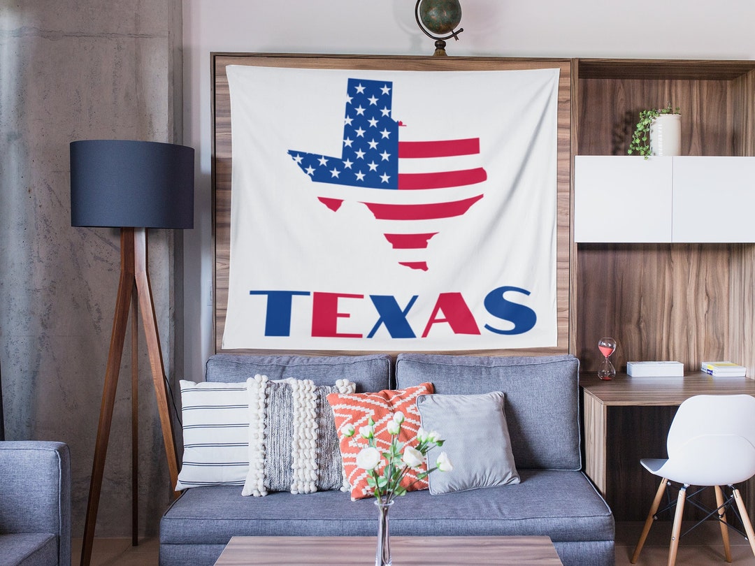Texas Wall Tapestry, American Flag TX Map Tapestry, Patriotic Texas ...