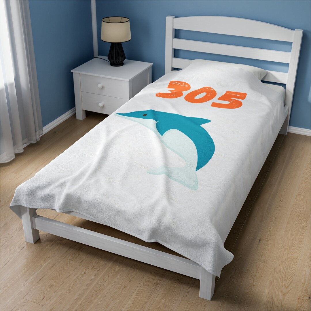 Miami 305 Area Code Dolphin Throw Blanket, Cute Coastal Blanket, Beach Tropical Florida Blanket ...