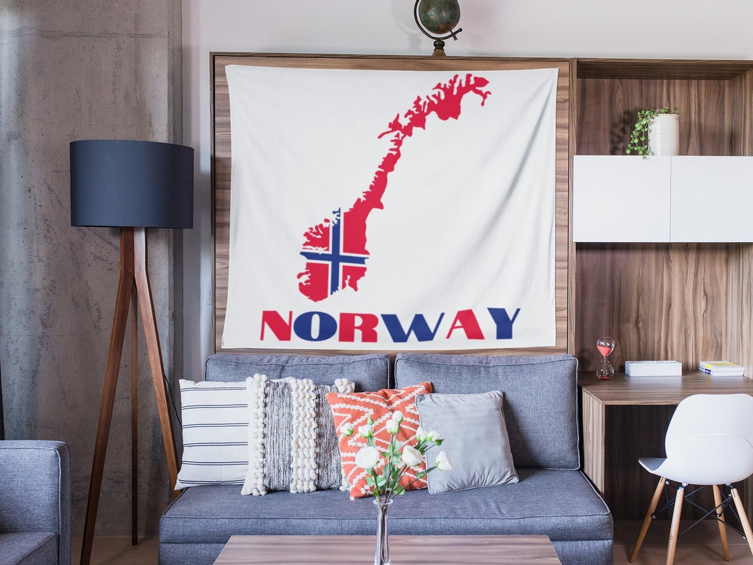 Norwegian Flag Map of Norway Wall Tapestry, Norway Decor, Norwegian ...
