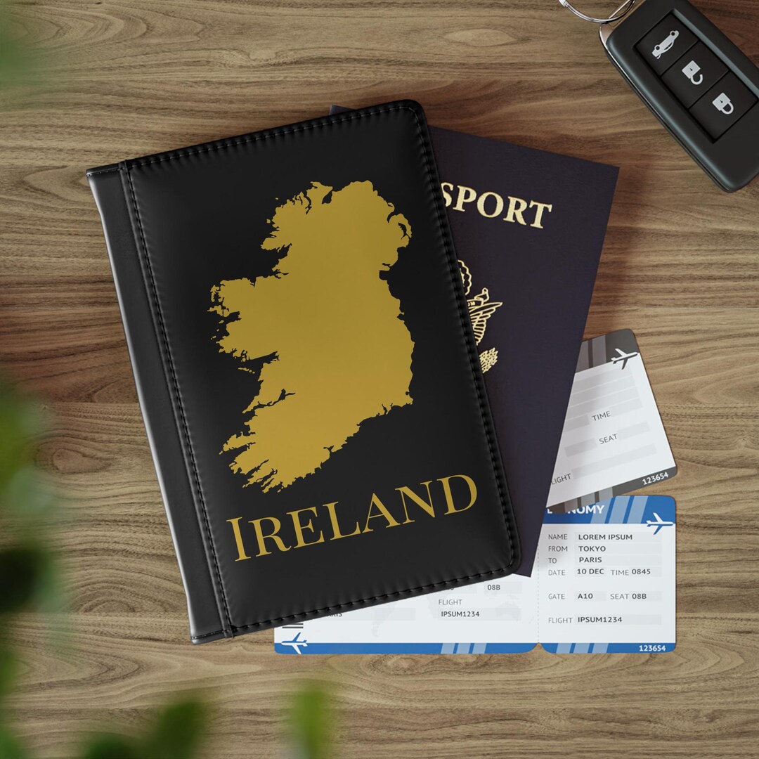 Black and Gold Ireland Map Passport Holder, Ireland Travel Wallet ...