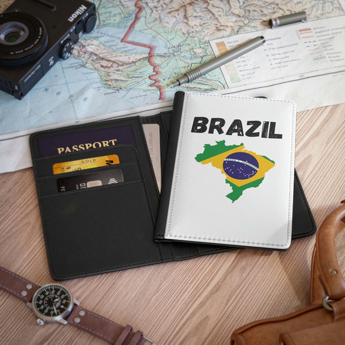 Brazilian Flag Passport Wallet, Map of Brazil Passport Holder, Brazil ...