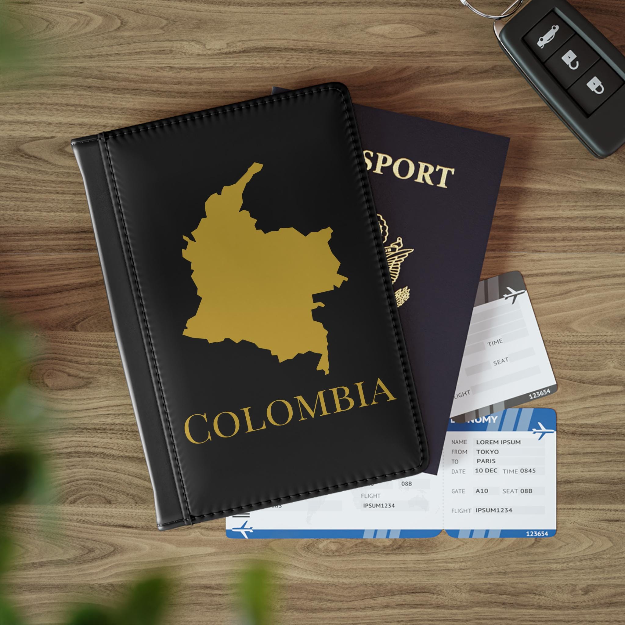 Black and Gold Colombia Map Passport Holder, Colombia Travel Wallet ...