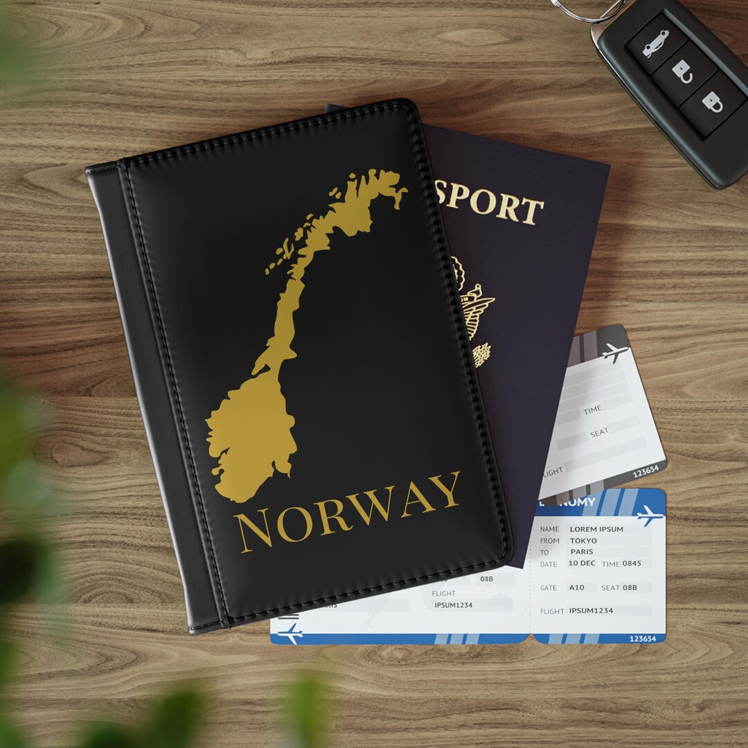 Black and Gold Norway Map Passport Holder, Minimalist Norway Travel ...