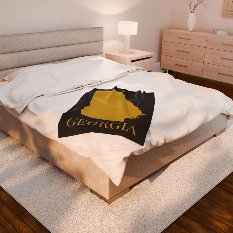 Georgia Map Blanket, Gold Georgia Throw Blanket, Georgia Dorm Decor ...