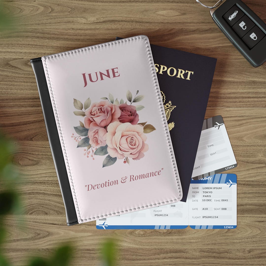 June Birth Flower Passport Holder, Rose Floral Wallet, June Botanical ...