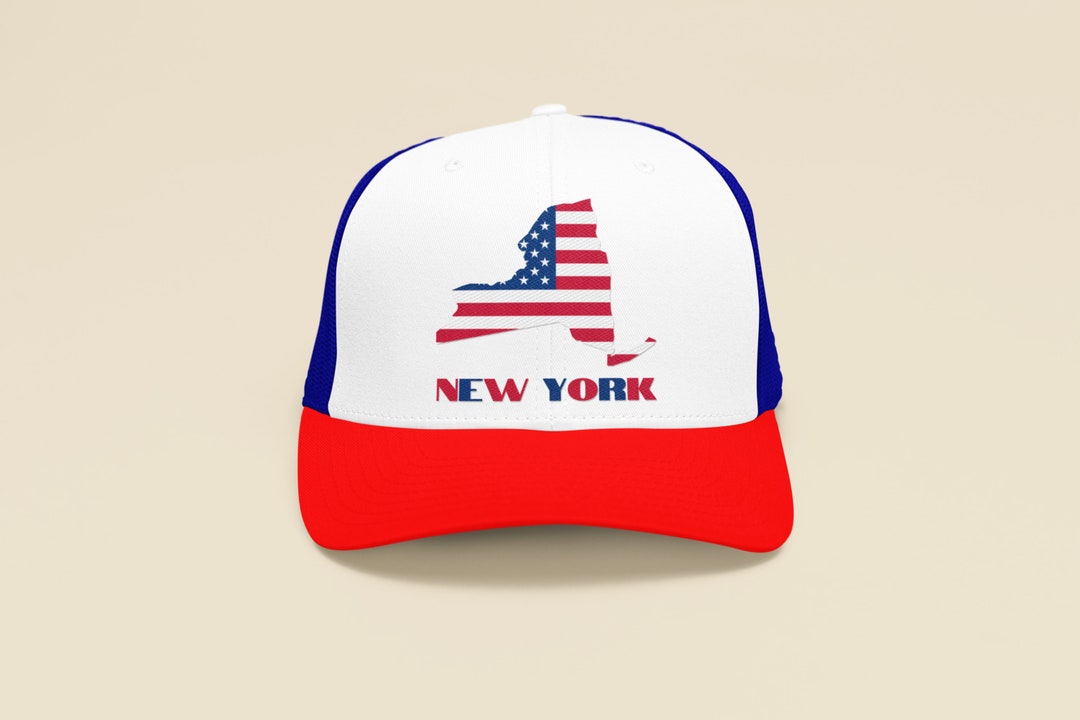 American Flag Map of New York Hat, New York Dad Gift, New York Map Hat ...
