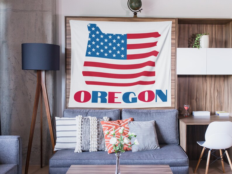American Flag Map of Oregon Wall Tapestry, Home Gifts for Him, Dorm ...