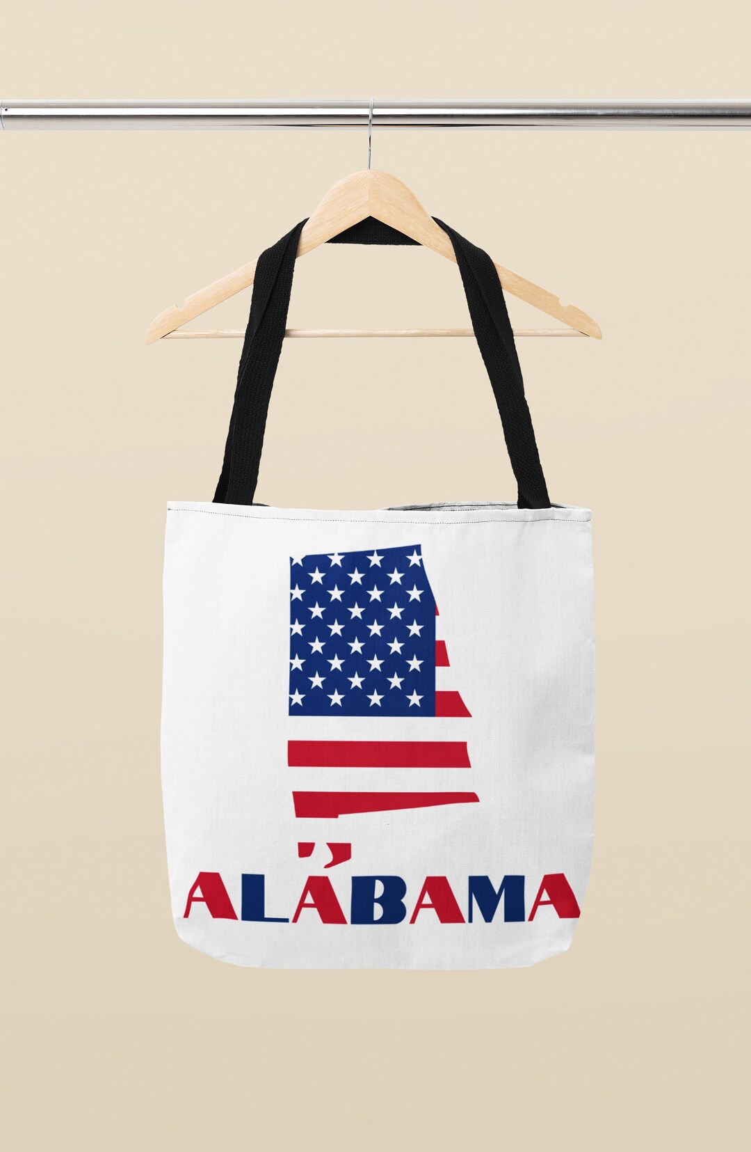 American Flag Alabama Tote Bag, Patriotic Alabama Map Tote, Alabama ...
