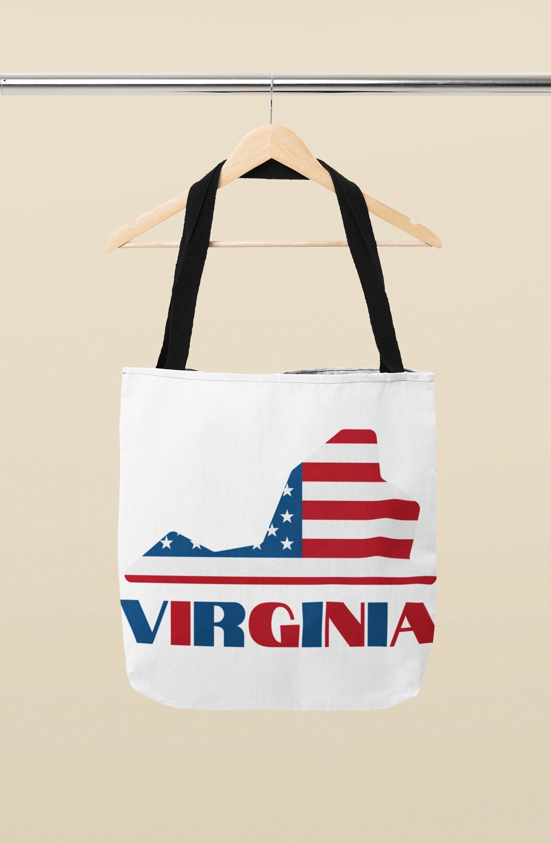 American Flag Virginia Tote Bag, Patriotic Virginia Map Tote, Virginia ...