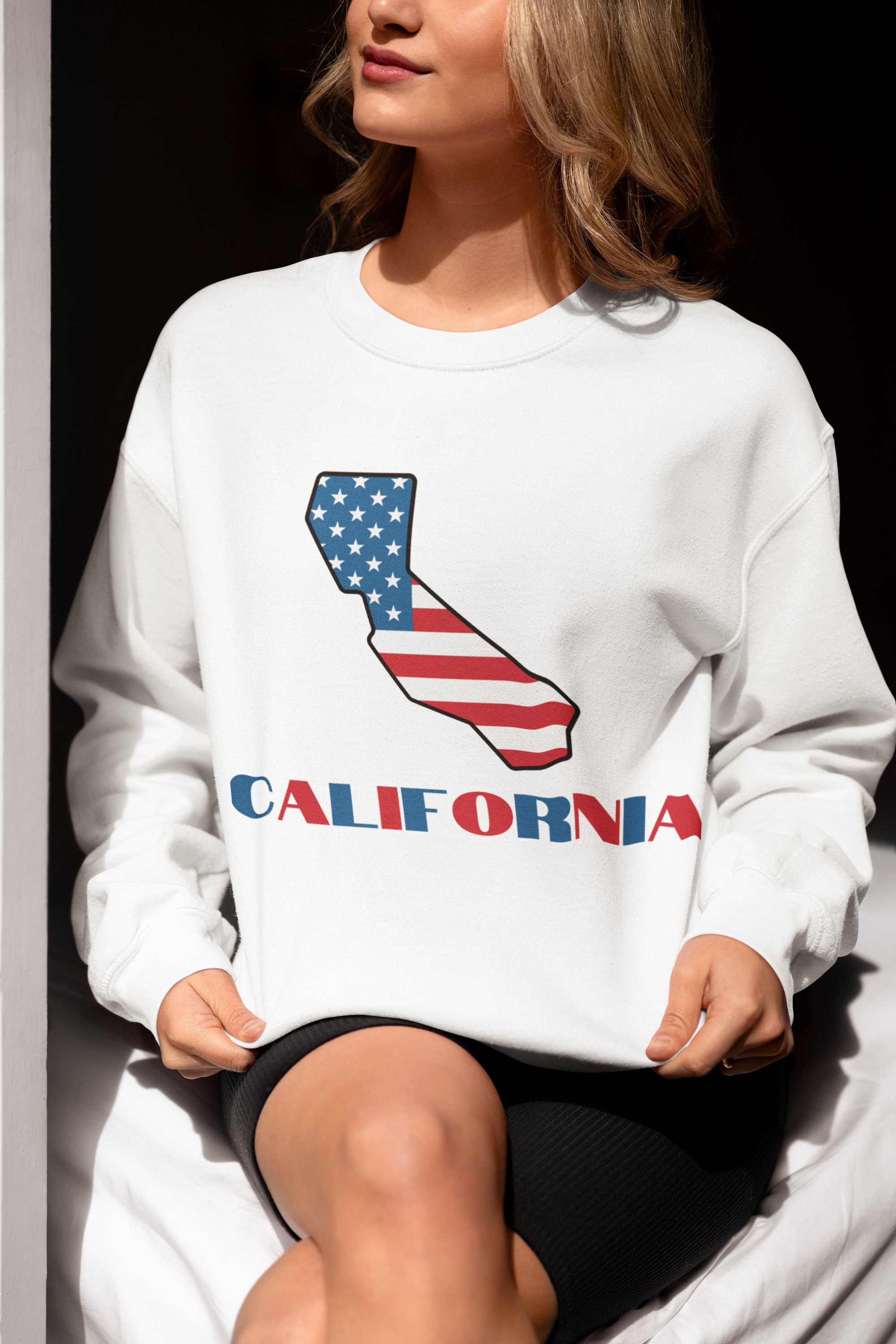 American Flag Map of California Sweatshirt, California Map Sweatshirt ...