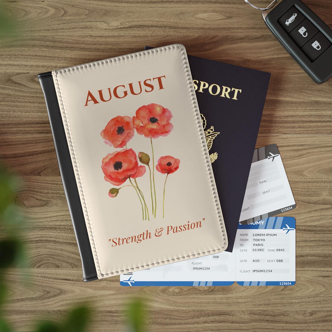 August Birth Flower Passport Holder, Poppy Floral Wallet, August ...
