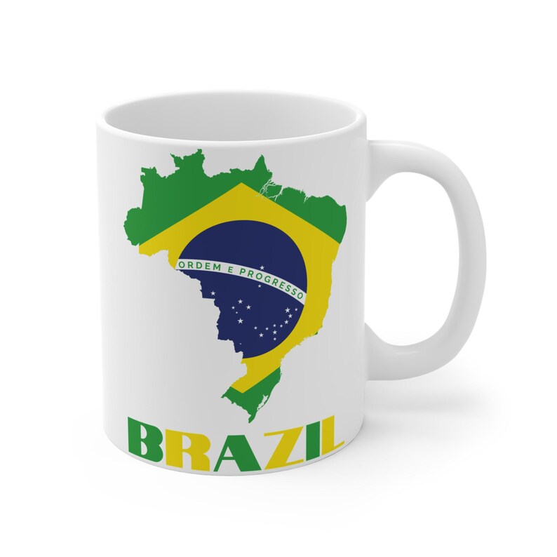 Brazilian Flag Map of Brazil Coffee Mug, Cute Brazil Mug, Trendy Brazil ...