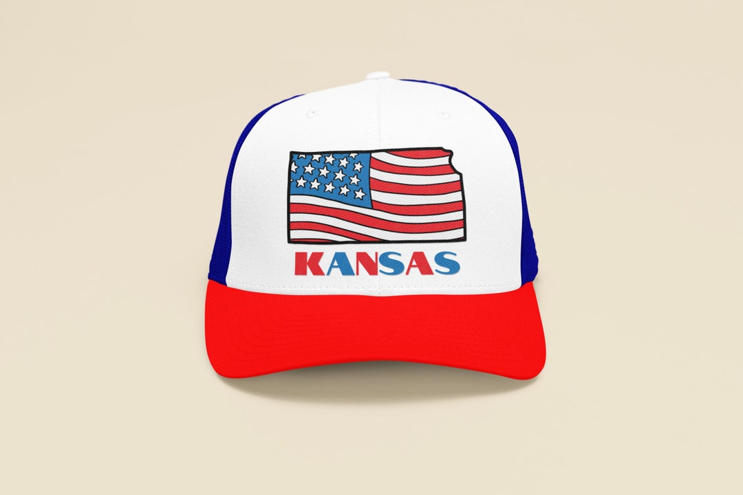 Kansas Trucker Hat, American Flag KS Map Cap, Patriotic Kansas Dad Hat ...
