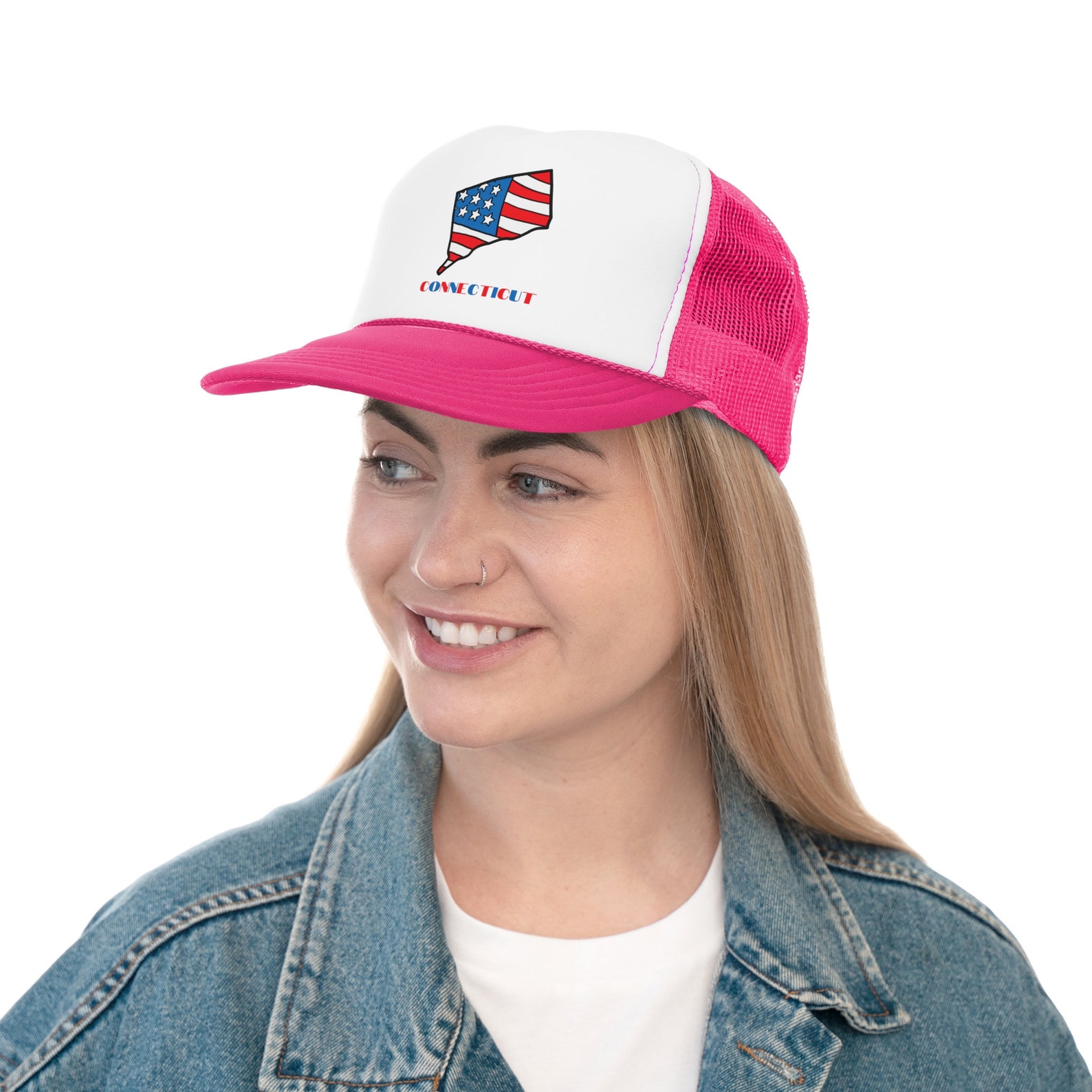 American Flag Connecticut Trucker Hat, Patriotic Connecticut Hat ...