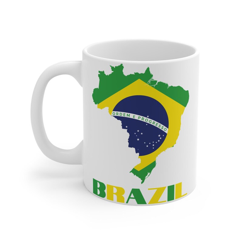Brazilian Flag Map of Brazil Coffee Mug, Cute Brazil Mug, Trendy Brazil ...