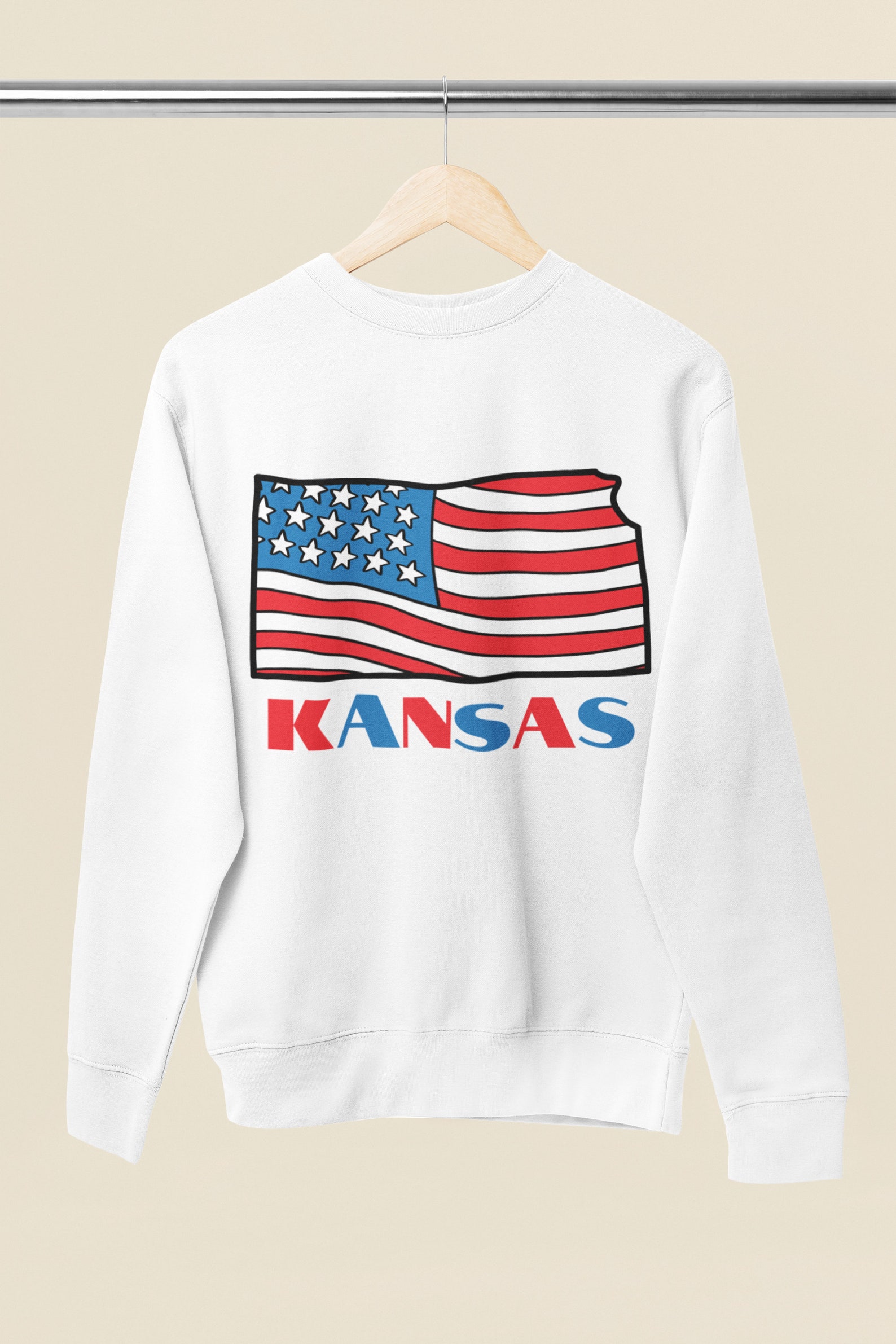 Kansas American Flag Sweatshirt, Patriotic Kansas Map Crewneck, Kansas ...
