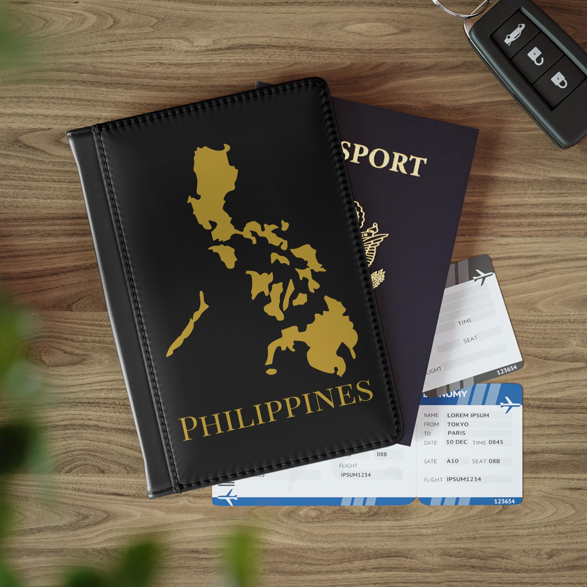 Black and Gold Philippines Map Passport Holder, Filipino Passport ...