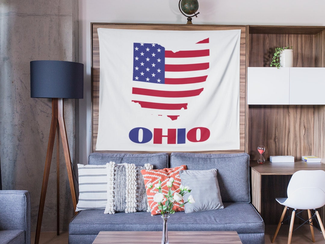 American Flag Map of Ohio Wall Tapestry, Home Gifts for Him, Dorm Decor ...