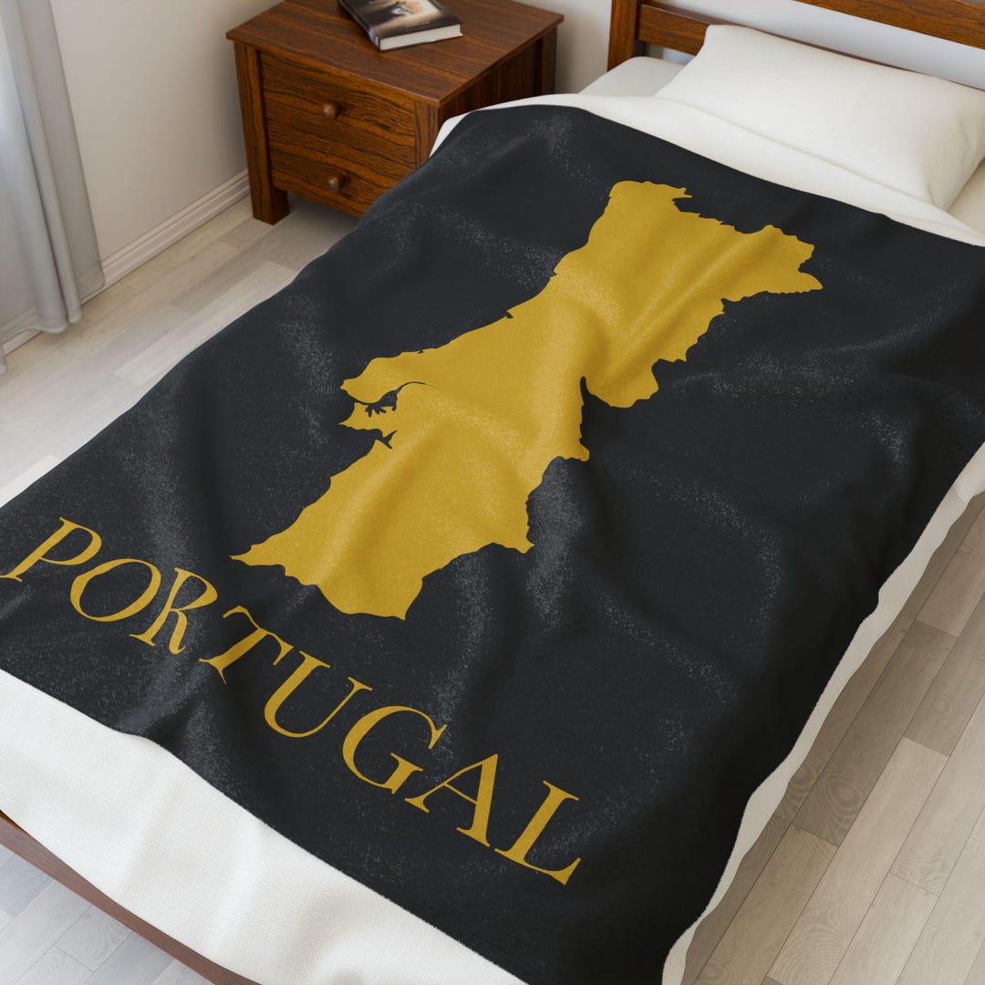 Portugal Map Blanket, Gold Portugal Throw Blanket, Portuguese Home ...