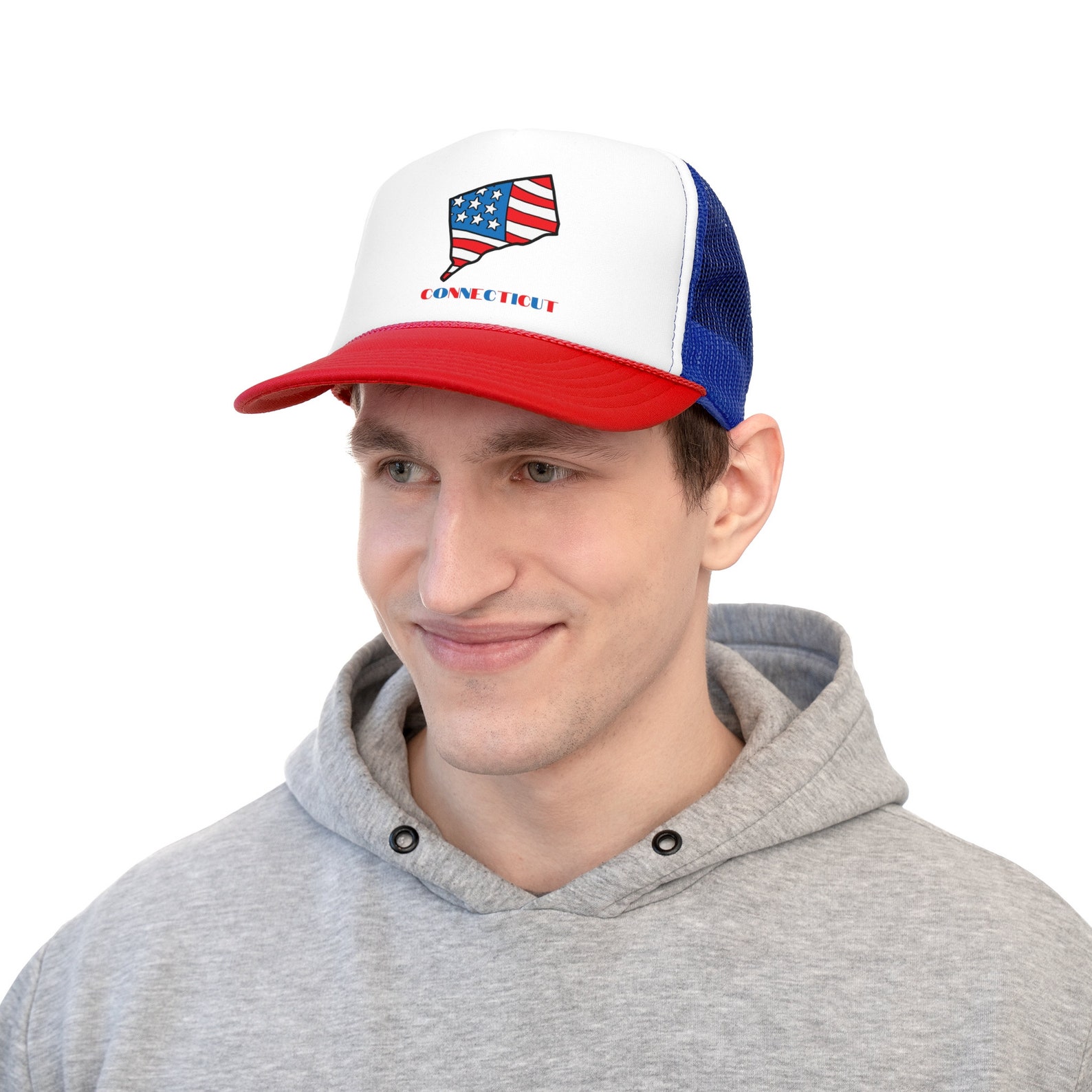 American Flag Connecticut Trucker Hat, Patriotic Connecticut Hat ...