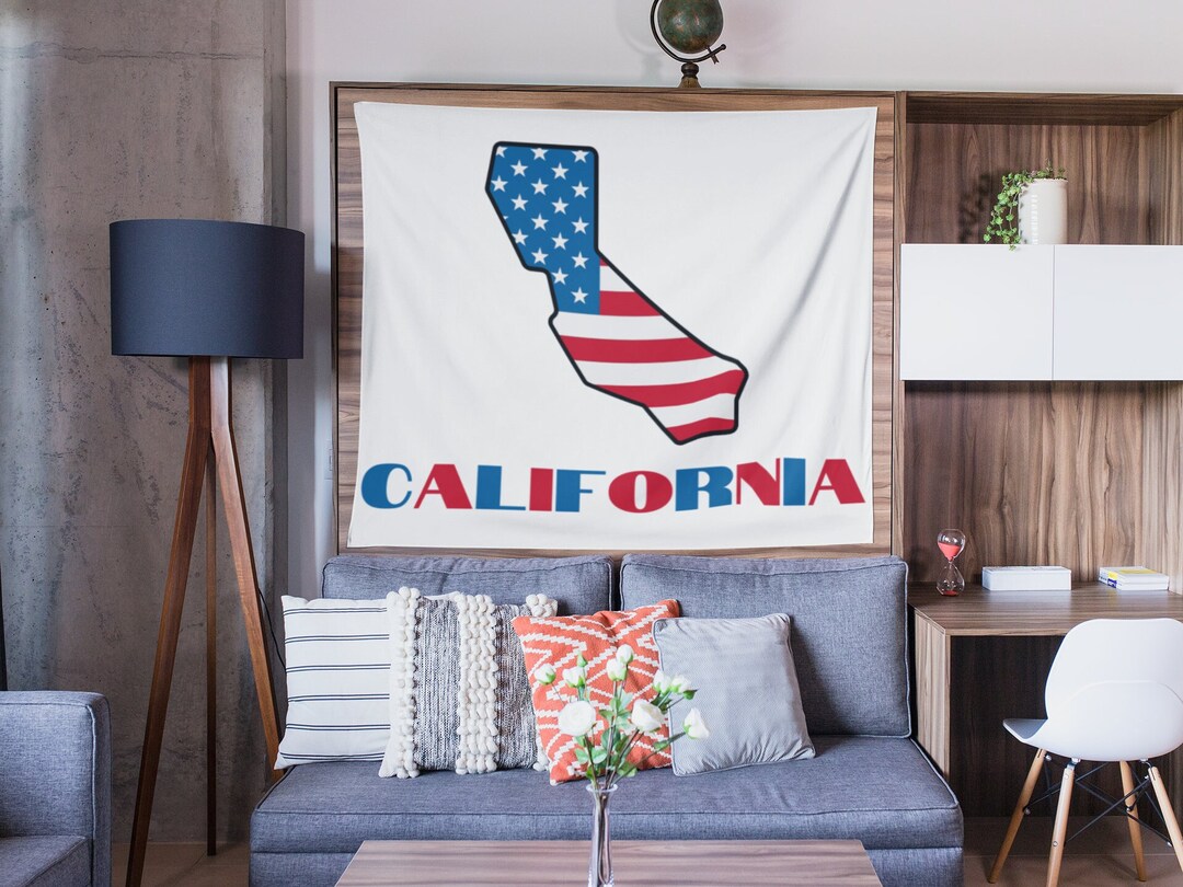 American Flag Map of California Wall Tapestry, Home Gifts for Him, Dorm ...