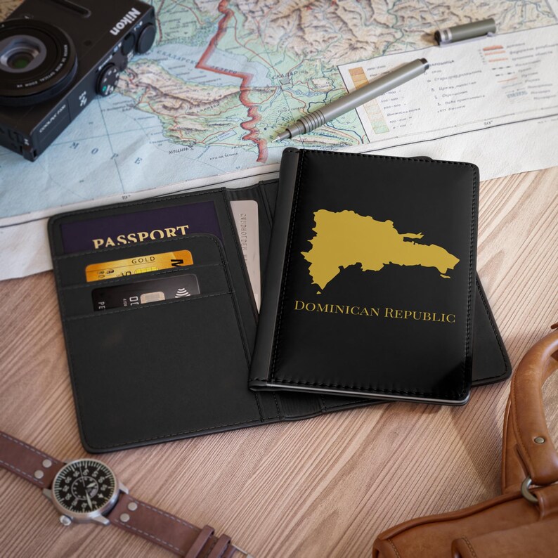 Black and Gold Dominican Republic Map Passport Holder, Dominican Travel ...