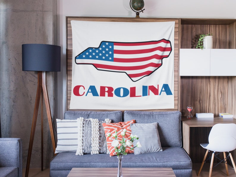 American Flag Map of North Carolina Wall Tapestry, Home Gifts for Him ...