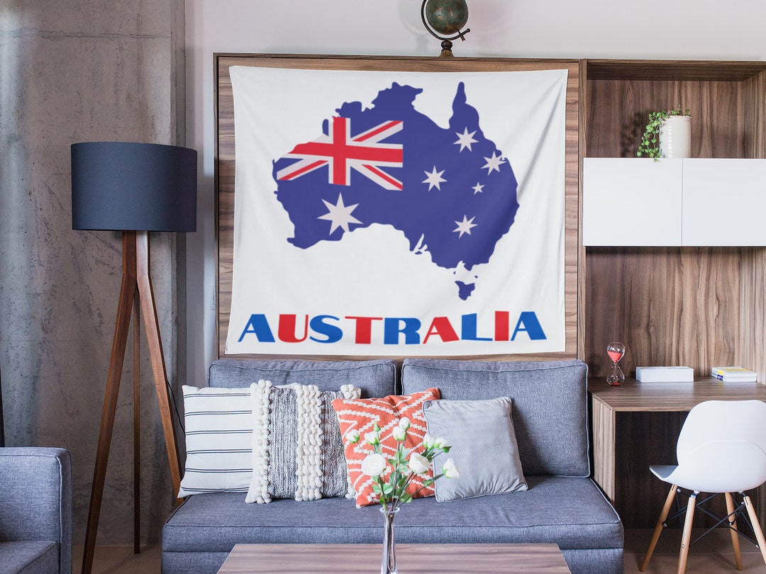 Australian Flag Map of Australia Wall Tapestry, Australia Gifts, Dorm ...