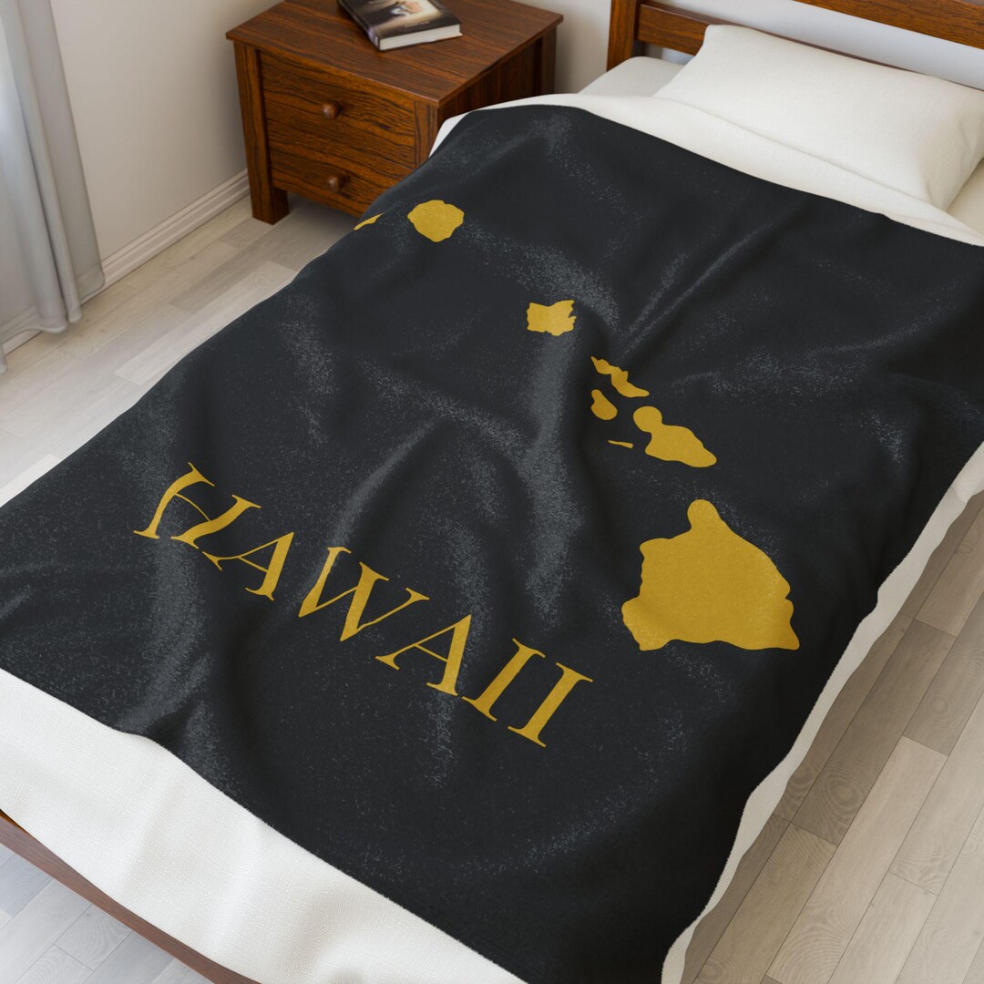 Gold and Black Map of Hawaii Blanket, Gold Hawaii Throw Blanket, Hawaii ...