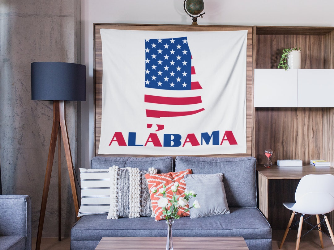 American Flag Map of Alabama Wall Tapestry, Home Gifts for Him, Dorm ...