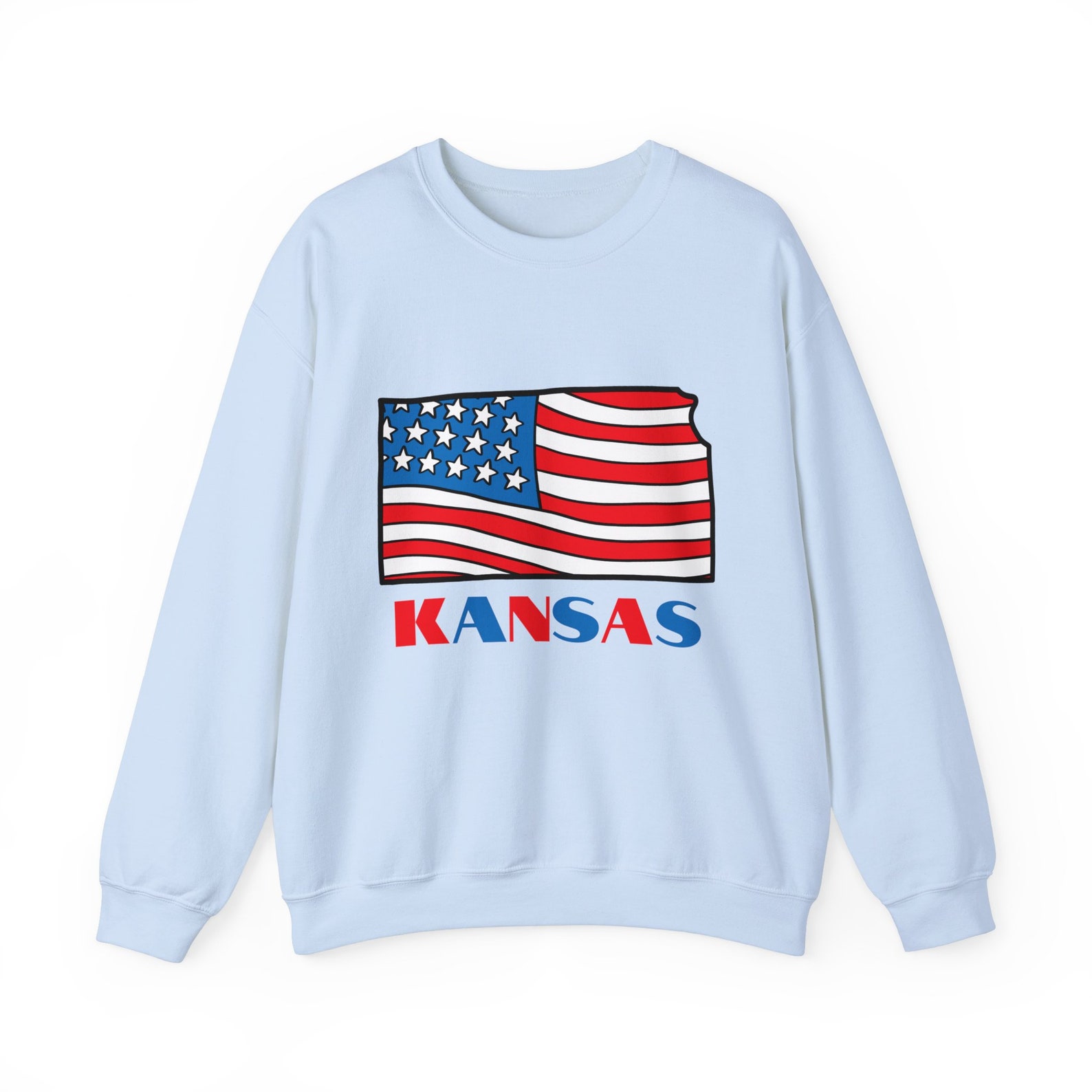 Kansas American Flag Sweatshirt, Patriotic Kansas Map Crewneck, Kansas ...