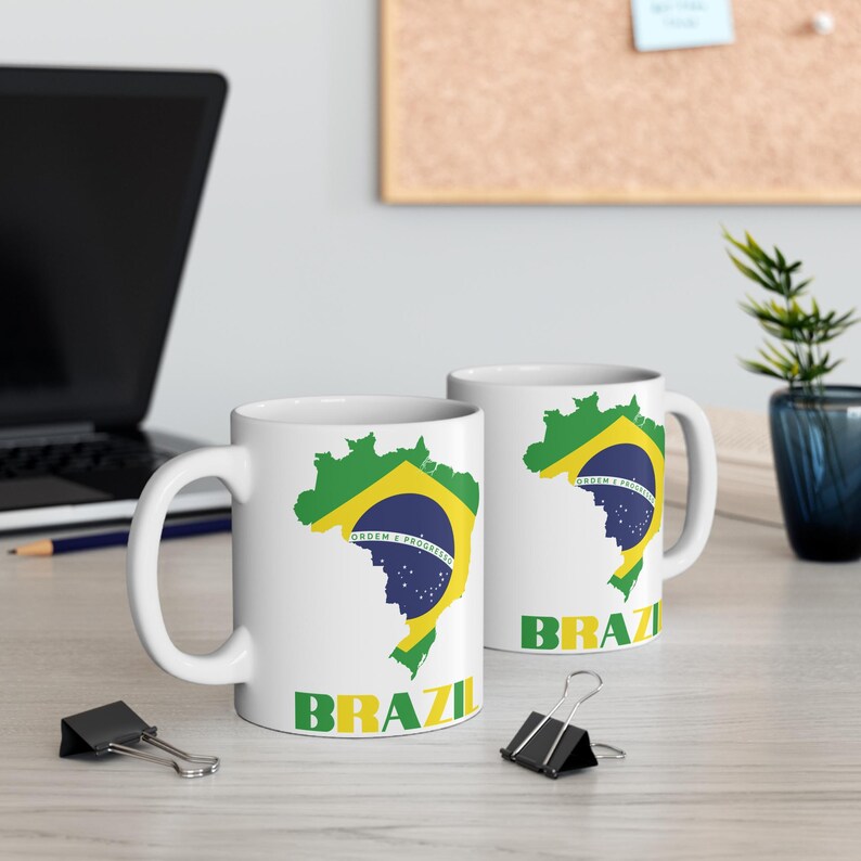 Brazilian Flag Map of Brazil Coffee Mug, Cute Brazil Mug, Trendy Brazil ...