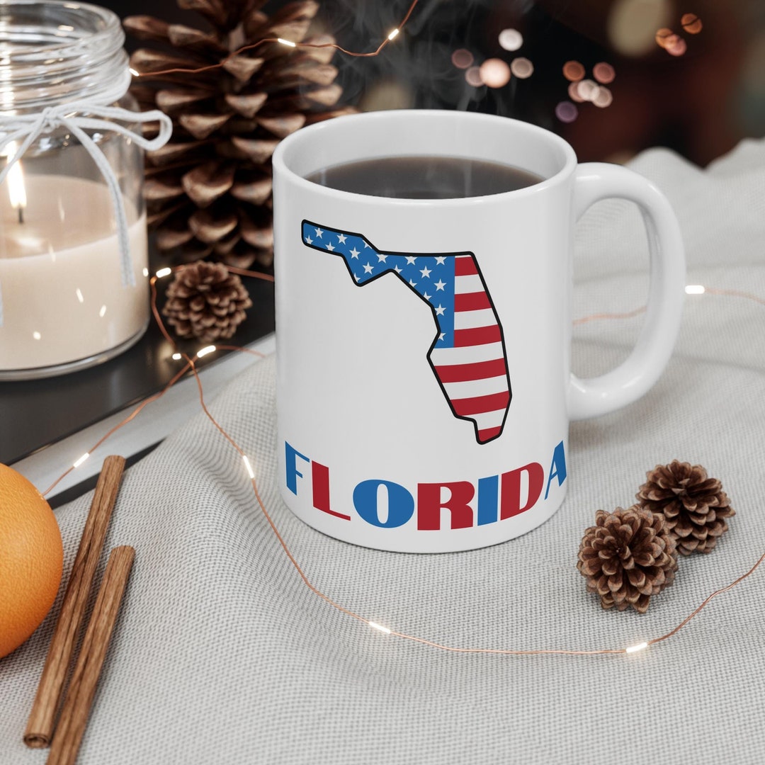 American Flag Map of Florida Mug, Trendy Florida Coffee Mug, Florida ...