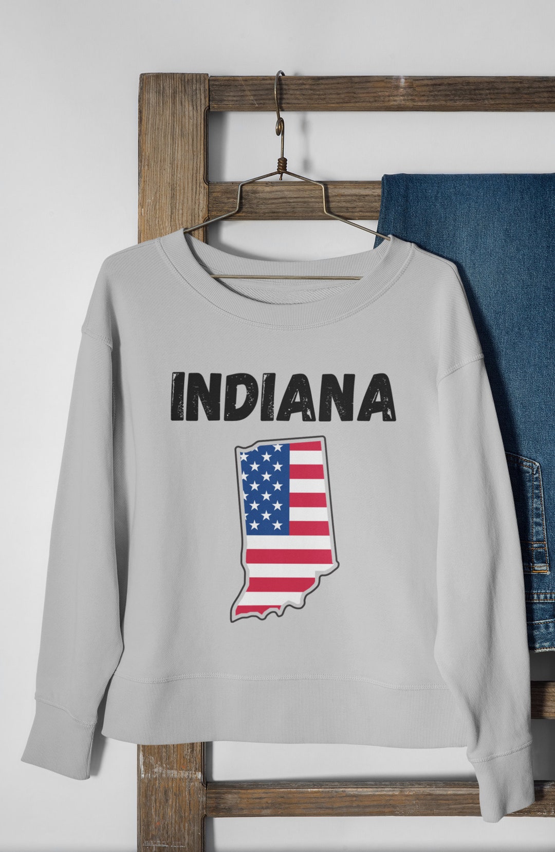Patriotic Map of Indiana Sweatshirt, American Flag Indiana Crewneck, IN ...