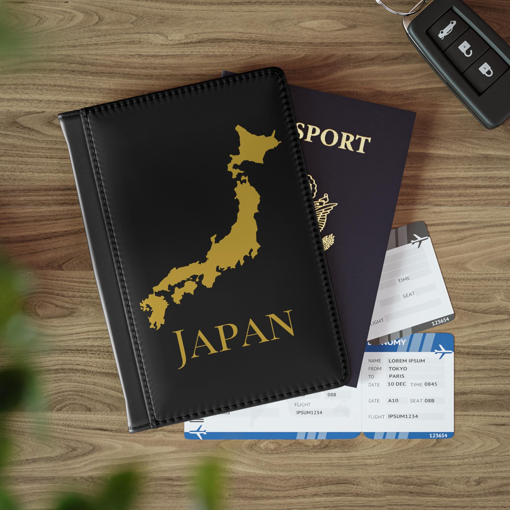 Black and Gold Japan Map Passport Holder, Japan Travel Wallet, Japanese ...