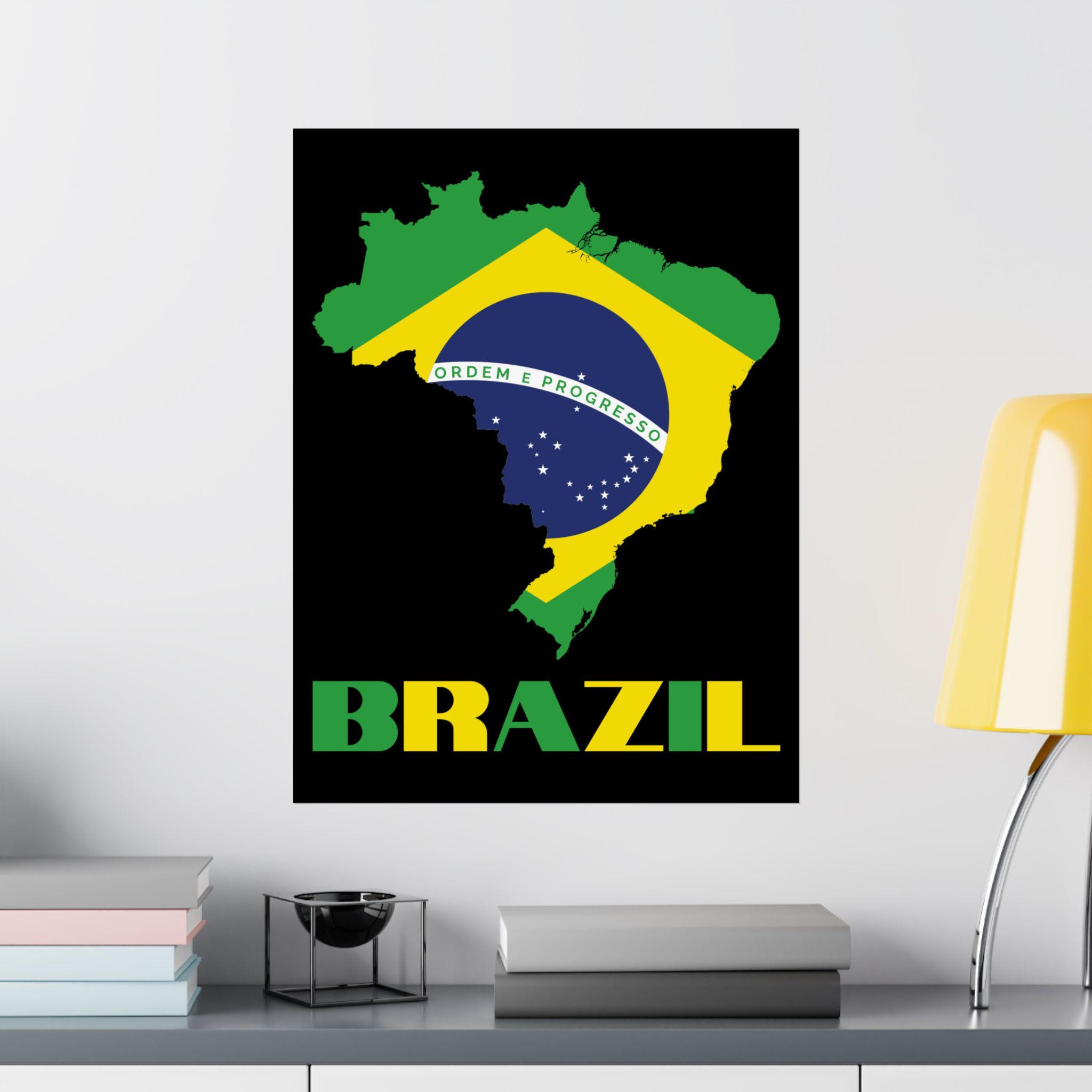Map of Brazil Poster, Brazilian Flag Poster, Brazil Flag Matte Poster ...