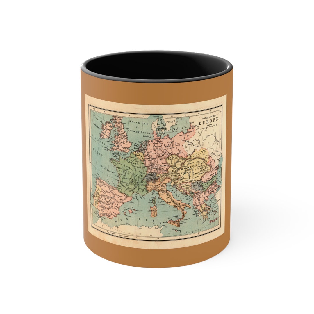 Vintage Europe Map Tea Coffee Mug, 11oz Ceramic, Trendy Retro Geography ...