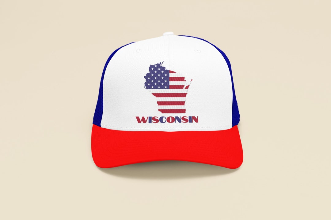 American Flag Wisconsin Trucker Hat, Patriotic Wisconsin Hat, Wisconsin ...