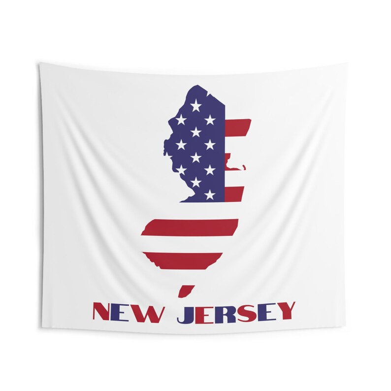 New Jersey Wall Tapestry, American Flag NJ Map Tapestry, Patriotic New ...