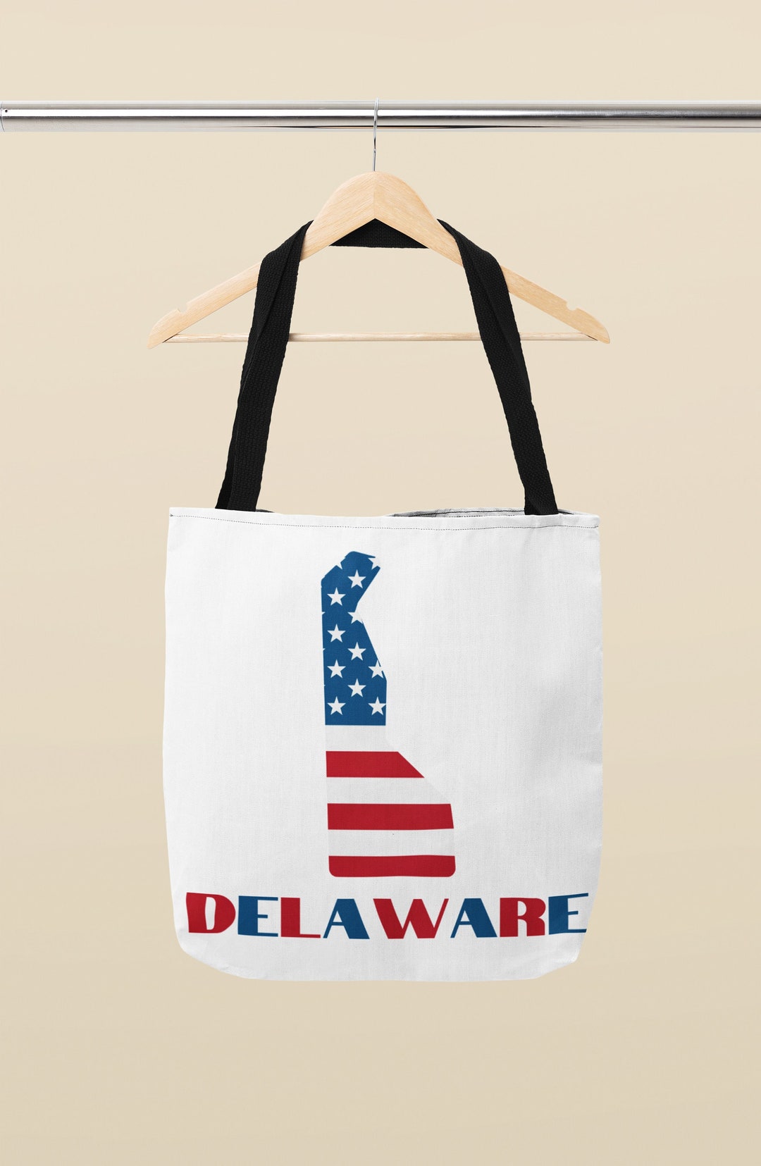 Delaware Map Tote Bag, American Flag Delaware Tote, Patriotic Delaware ...