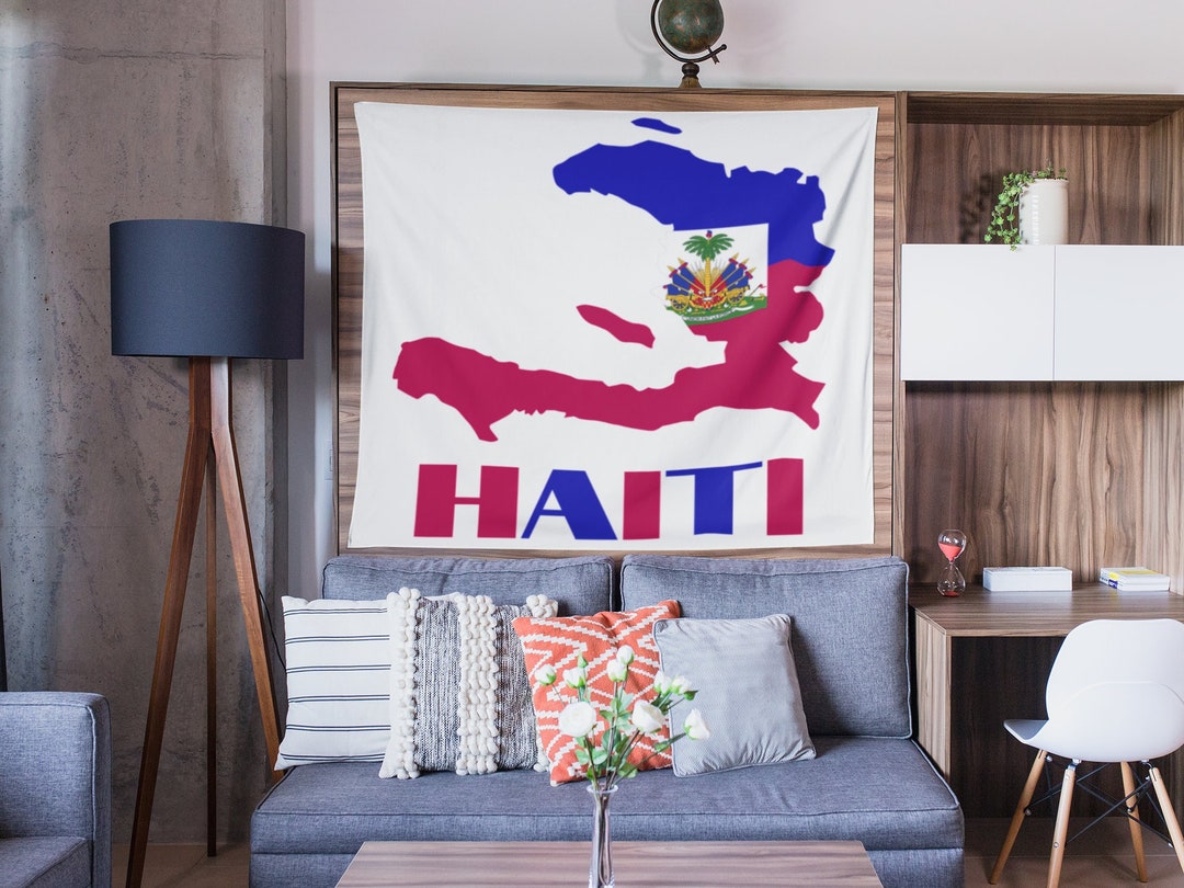 Haitian Flag Map of Haiti Wall Tapestry, Haiti Decor, Haitian Dorm ...