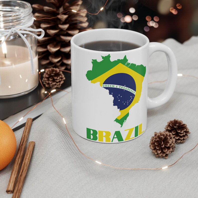 Brazilian Flag Map of Brazil Coffee Mug, Cute Brazil Mug, Trendy Brazil ...