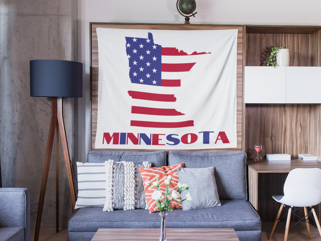 American Flag Map of Minnesota Wall Tapestry, Home Gifts for Him, Dorm ...