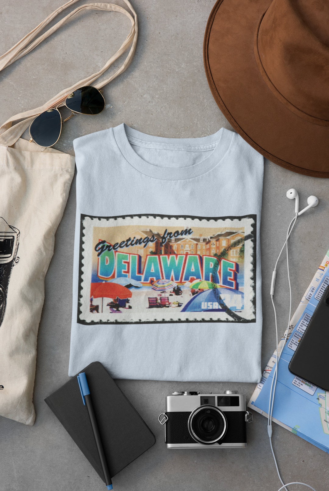Vintage Delaware Stamp Tshirt, 100% Cotton Retro Trendy First State ...