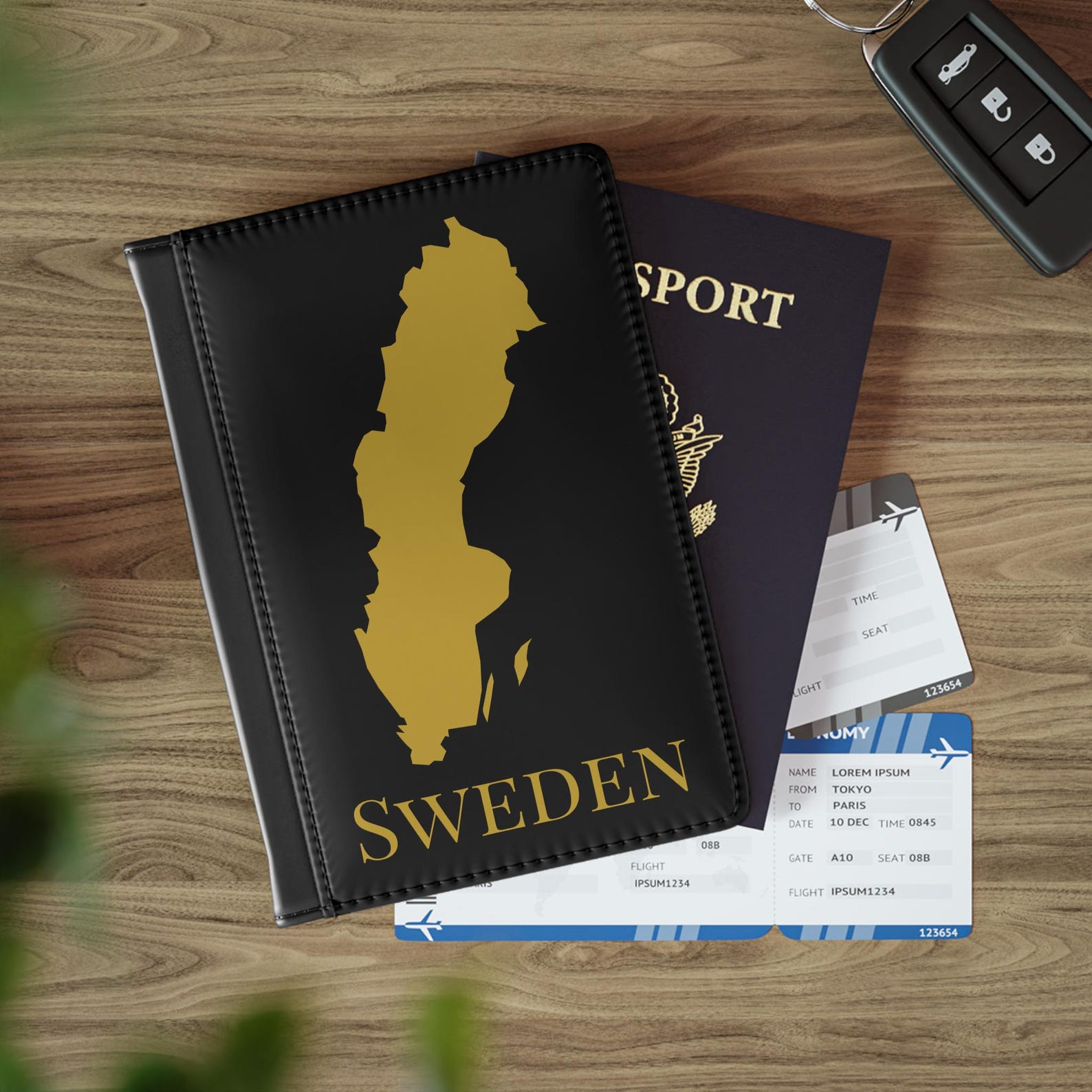 Black and Gold Sweden Map Passport Holder, Minimalist Sweden Travel ...