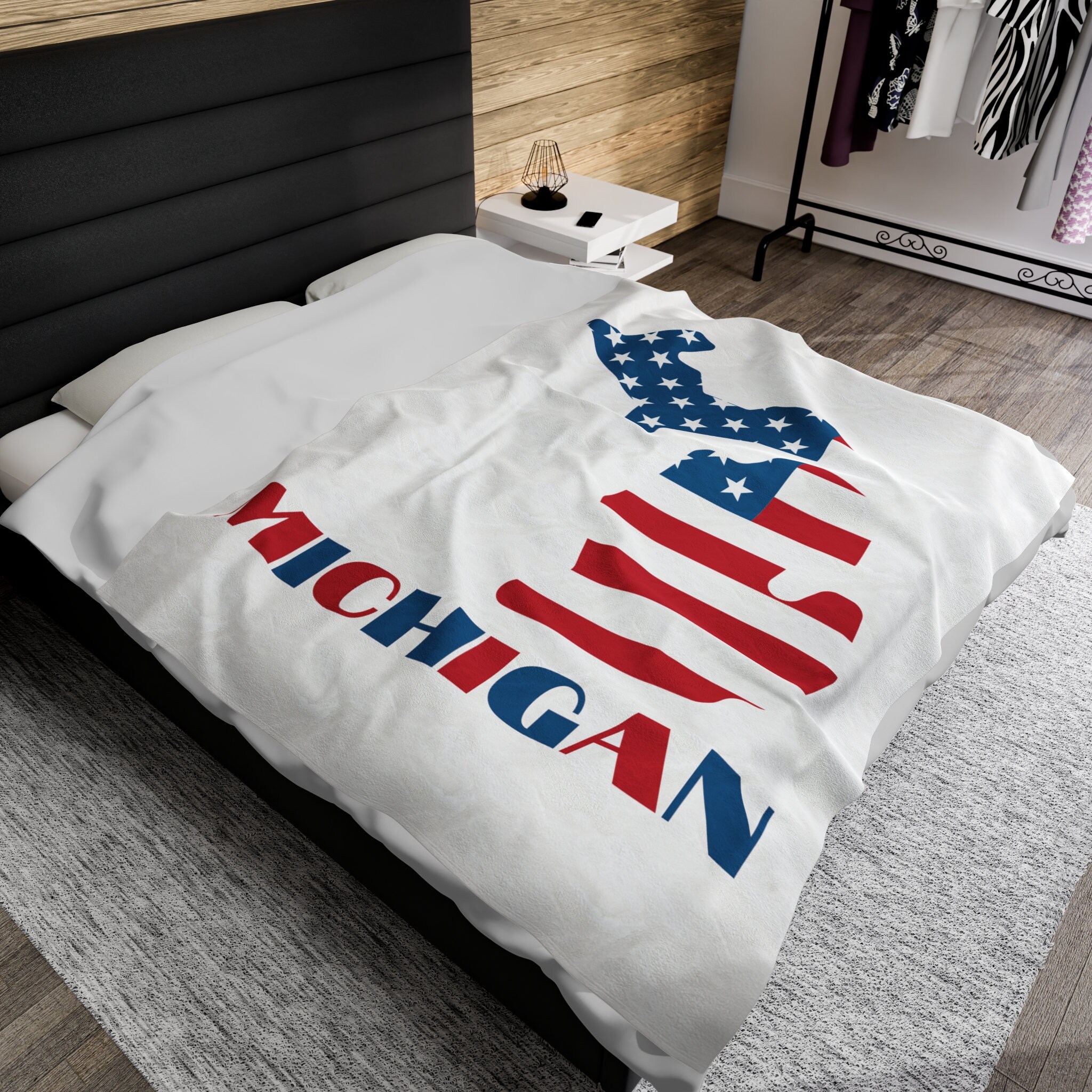 American Flag Map of Michigan Blanket, Michigan Throw Blanket, Michigan ...