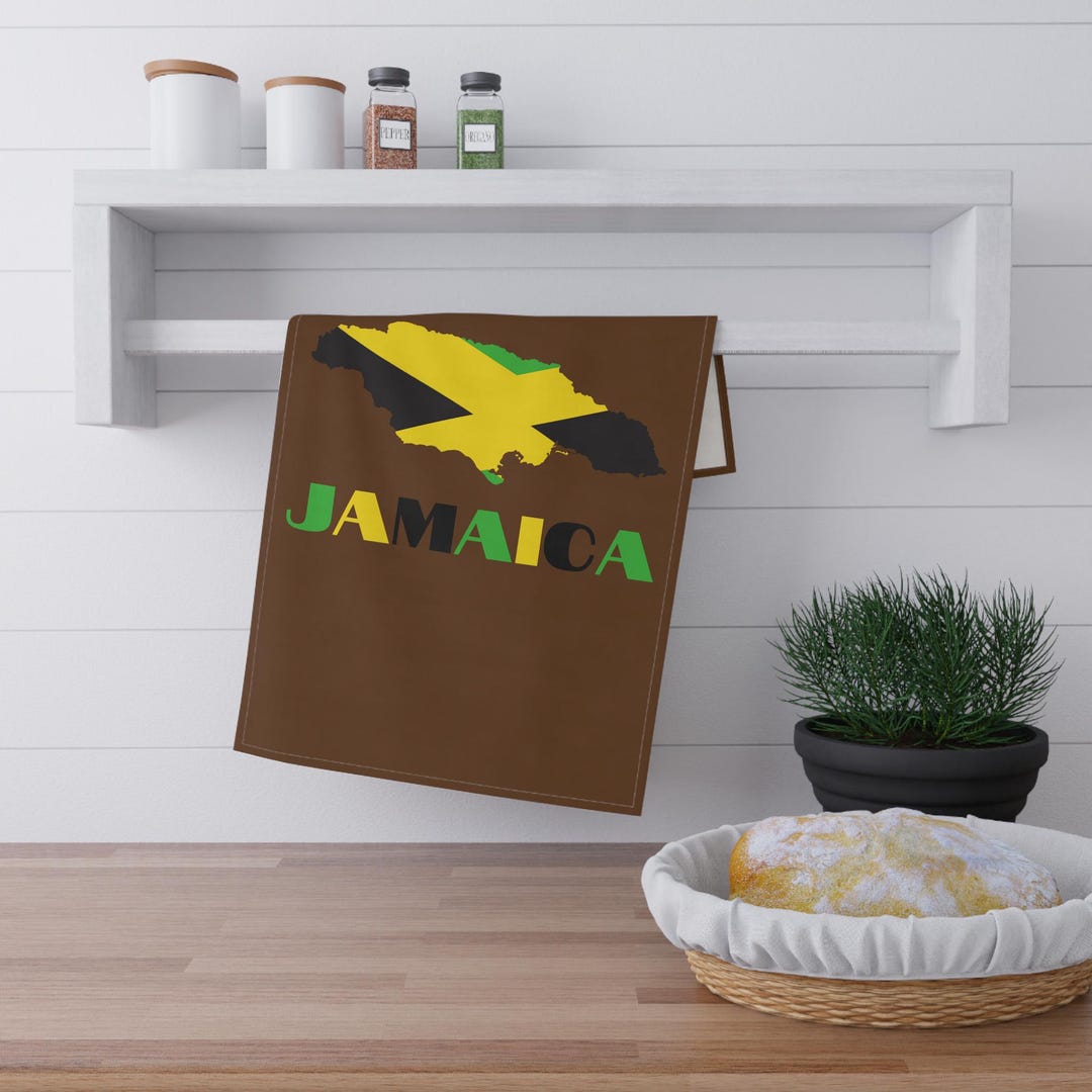 Jamaica Flag Map Kitchen Towel, Jamaica Dish Towel, Jamaican Home Decor ...