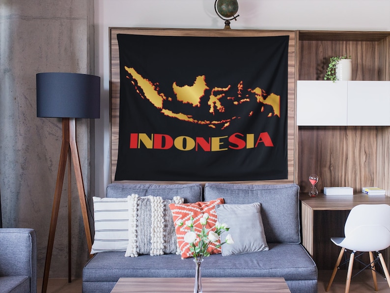 Indonesian Flag Map of Indonesia Wall Tapestry, Indonesia Decor ...
