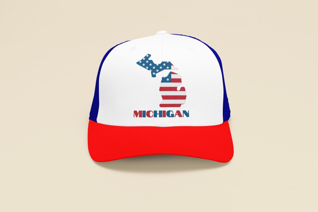 American Flag Michigan Hat, Michigan Map Trucker Hat, Patriotic ...